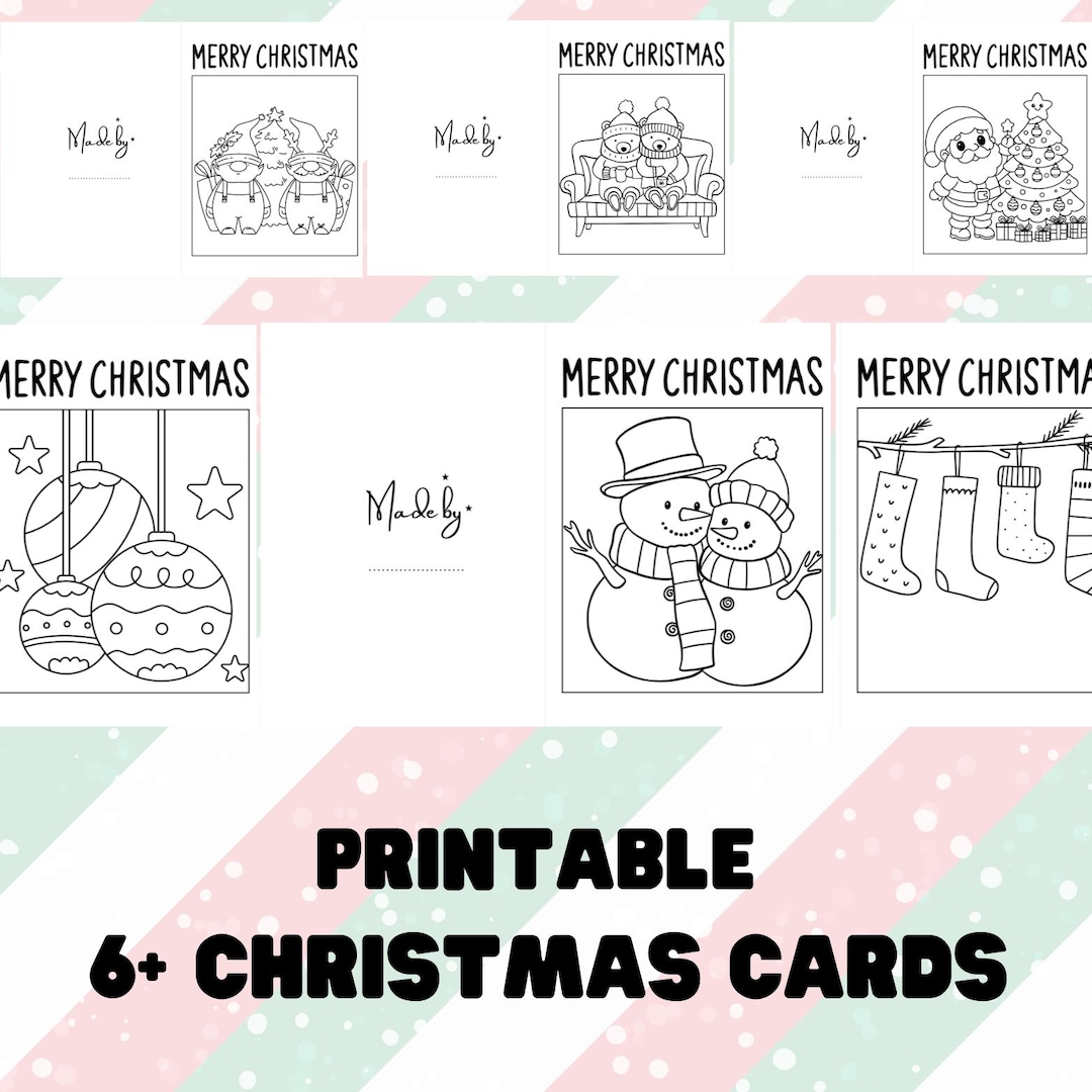 PRINTABLE, Christmas Cards, Coloring Page, Printed, Greeting Cards ...