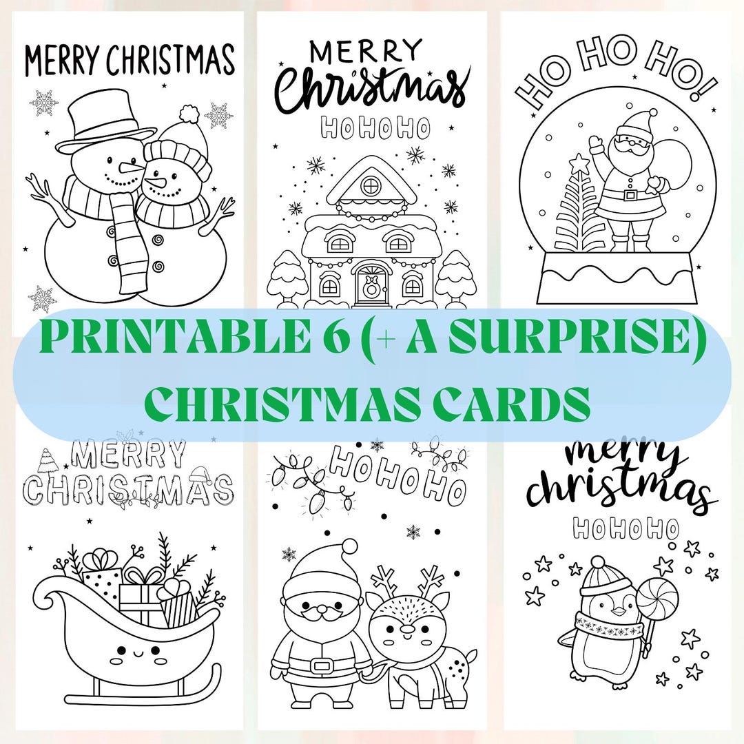 PRINTABLE, Christmas Cards, Coloring Page, Printed, Greeting Cards ...