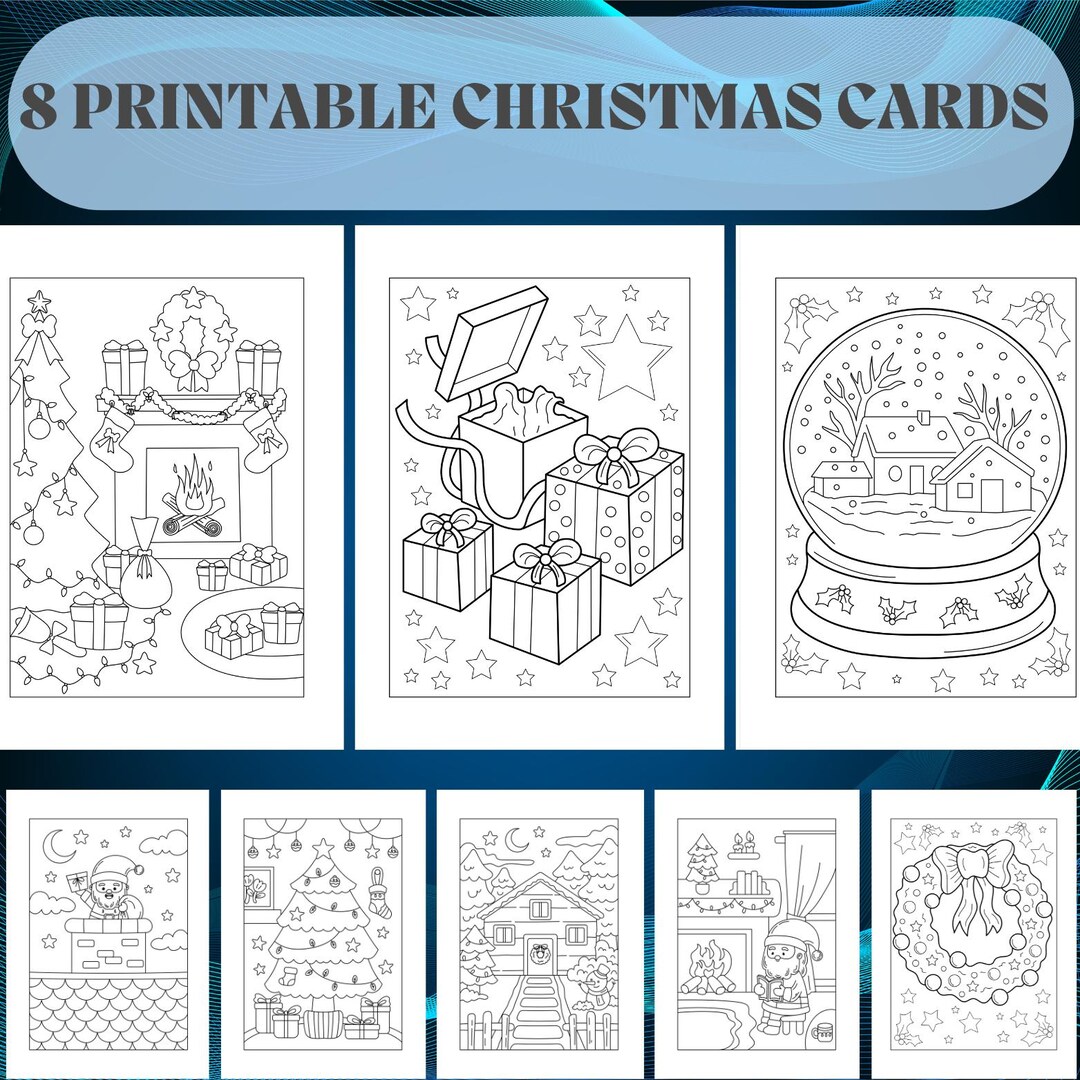 PRINTABLE, Christmas Cards, Coloring Page, Printed, Greeting Cards ...