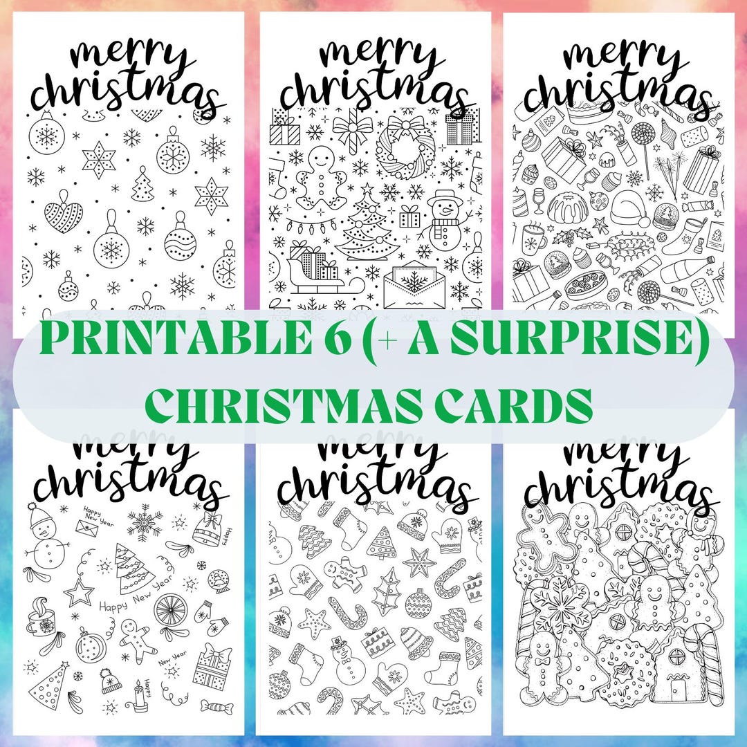 PRINTABLE, Christmas Cards, Coloring Page, Printed, Greeting Cards ...
