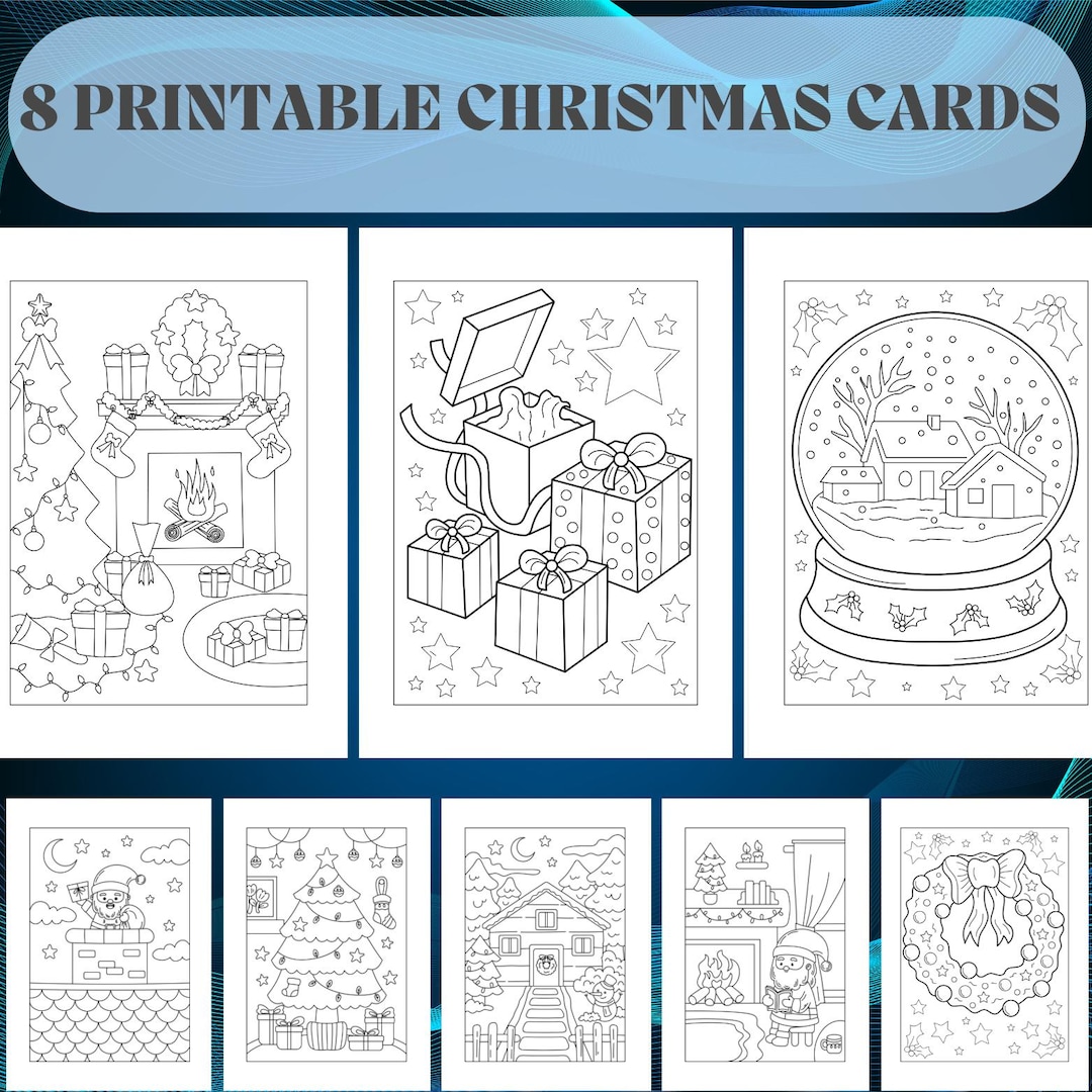 PRINTABLE, Christmas Cards, Coloring Page, Printed, Greeting Cards ...