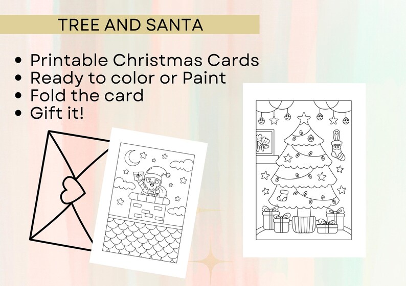 PRINTABLE, Christmas Cards, Coloring Page, Printed, Greeting Cards ...