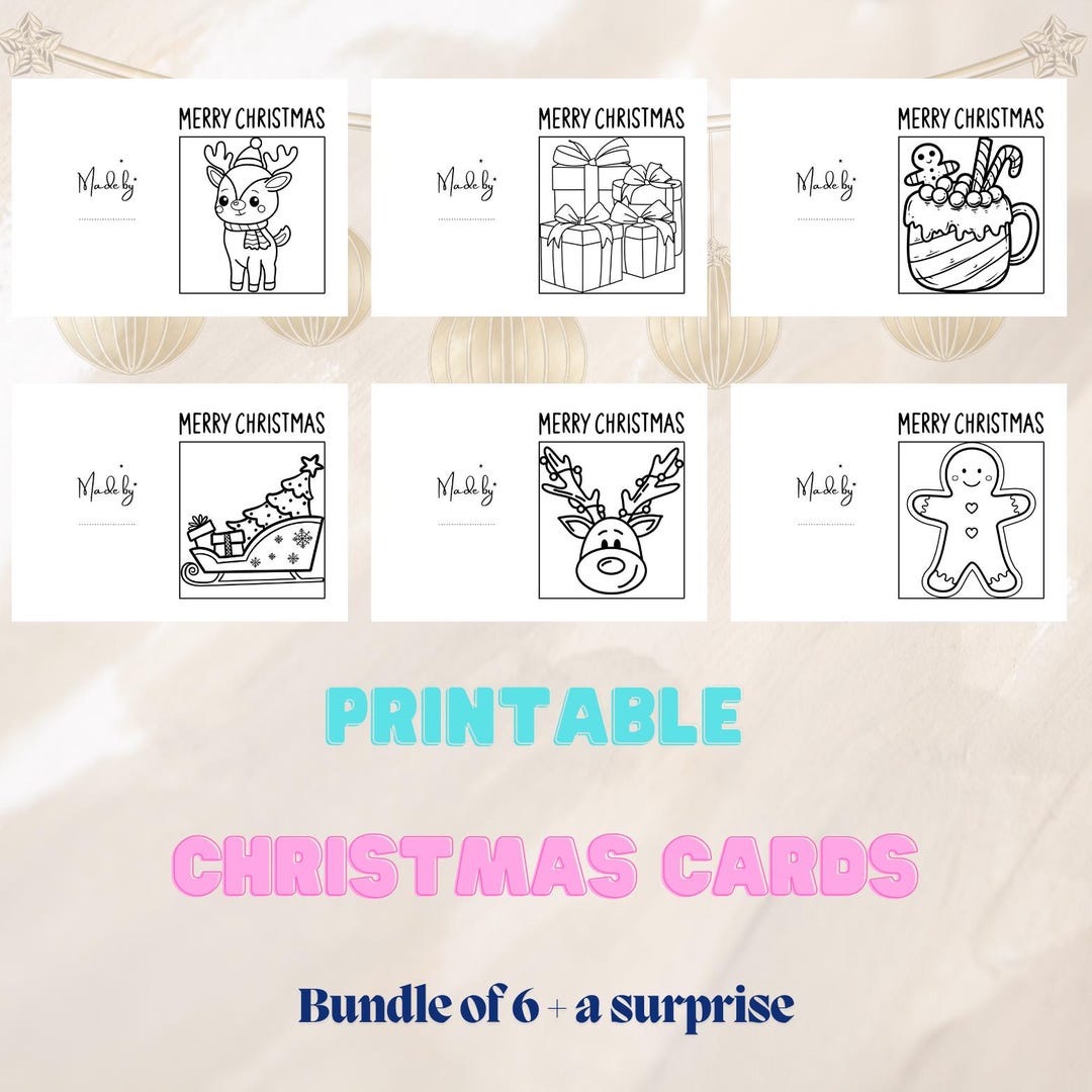 PRINTABLE, Christmas Cards, Coloring Page, Printed, Greeting Cards ...