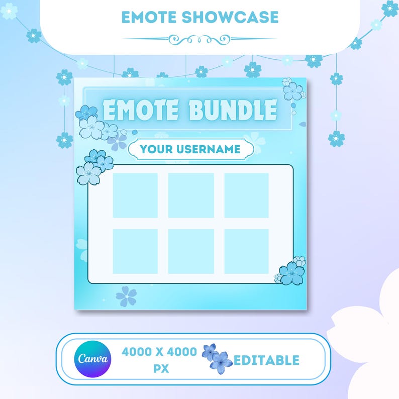 Sakura Pastel Blue Emote & Sub Badge Panel | Kawaii Stream Overlay for ...