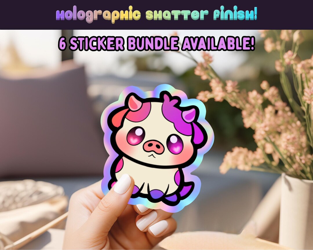 Kawaii Cow Vinyl Sticker: Iridescent 90's Nostalgia - Etsy
