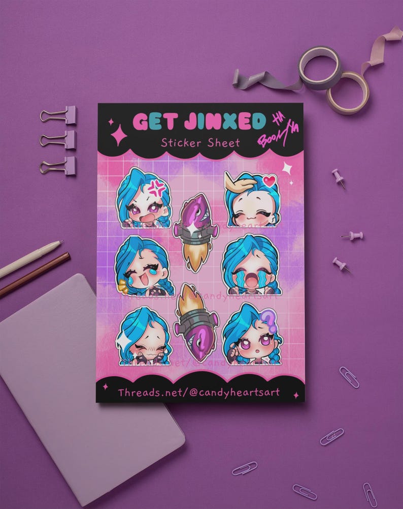 Chibi Jinx Emote Arcane Sticker Sheet | Holographic Shatter Finish ...