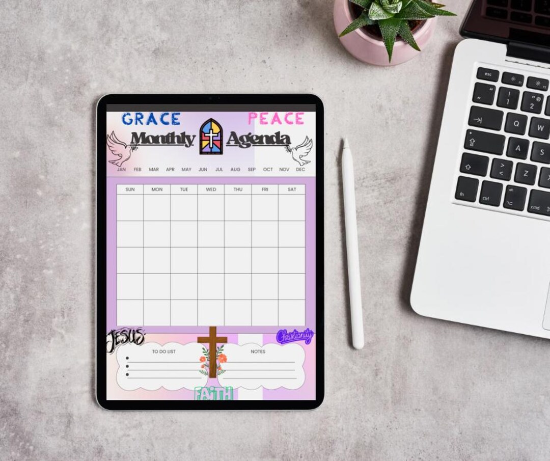 Printable Christian Monthly Agenda Calendar, Instant Download ...