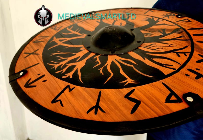 Viking Wooden Shield: Battle Ready Cosplay, Norse Tree of Life Design ...