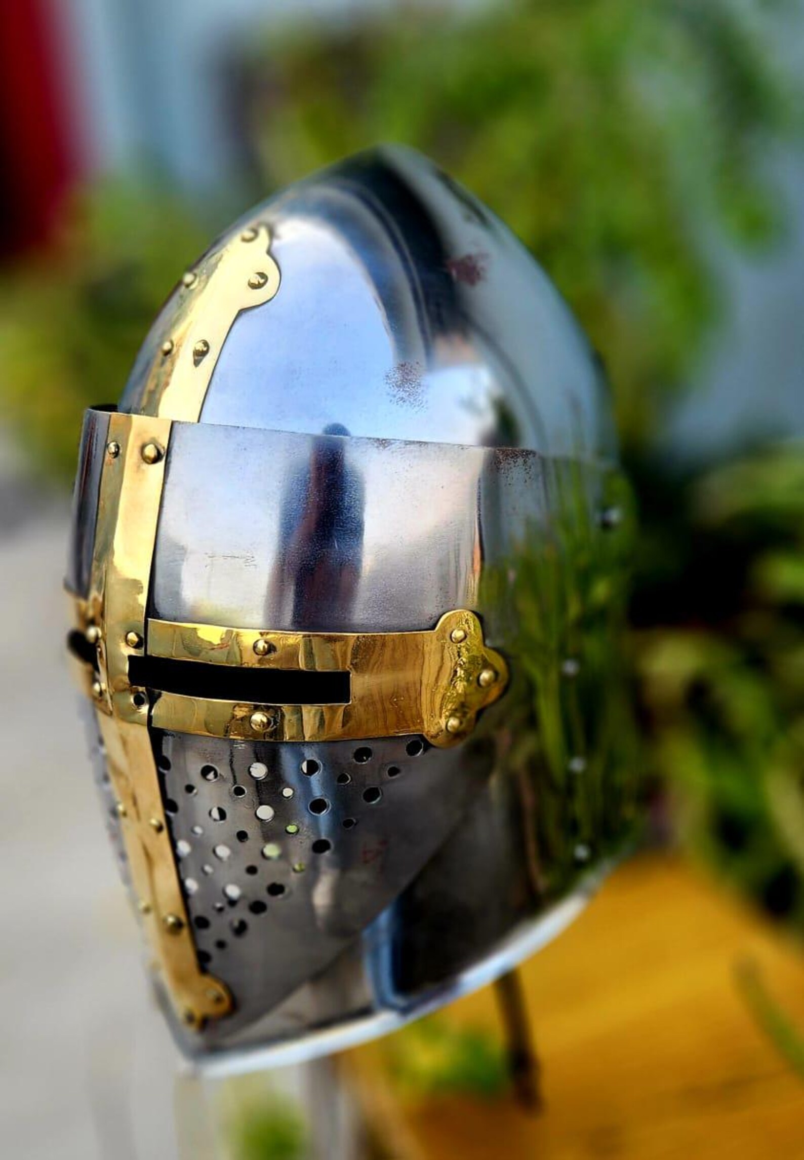 Medieval Bascinet Crusader-style Knight Helmet - Brass Cross Singh ...