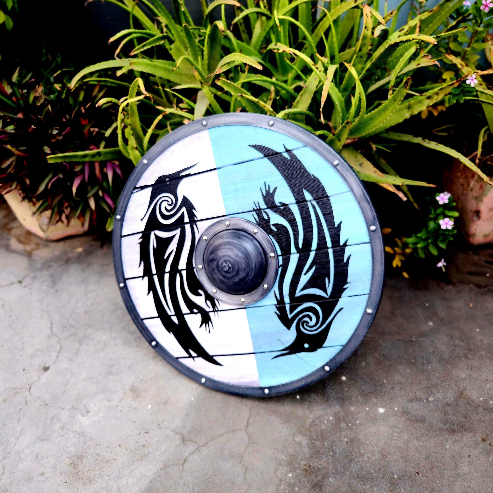 Viking Valhalla Raven Wooden Shield - Crow Designer Shield - Medieval ...