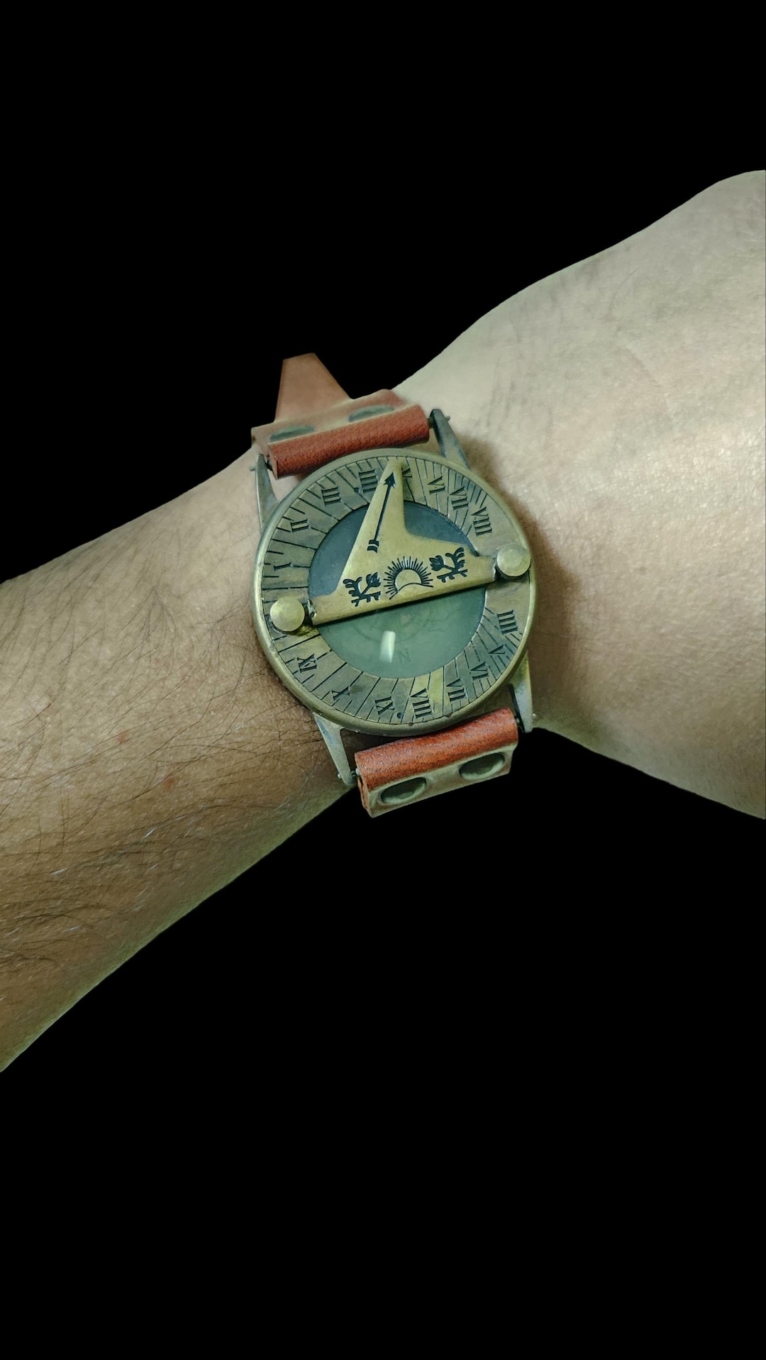 Brass Nautical Wrist Compass Watch - Wrist Sun Dial Watch With Leather ...