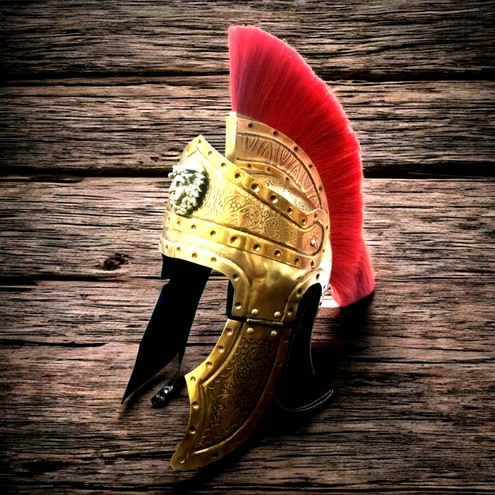 Roman Gladiator Helmet With Red Crest and Brass Queen Crest ...