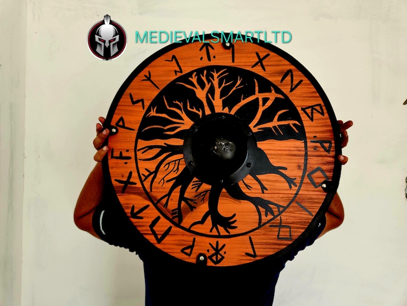 Viking Wooden Shield: Battle Ready Cosplay, Norse Tree of Life Design ...