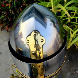 Medieval Bascinet Crusader-style Knight Helmet - Brass Cross Singh ...