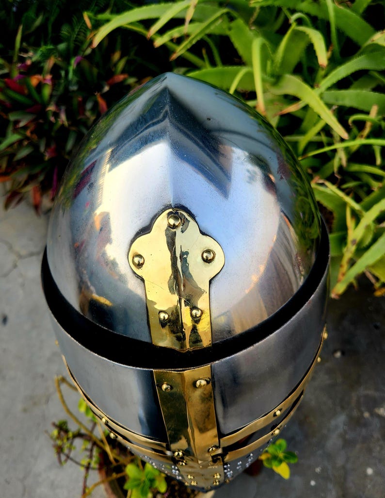 Medieval Bascinet Crusader-style Knight Helmet - Brass Cross Singh ...