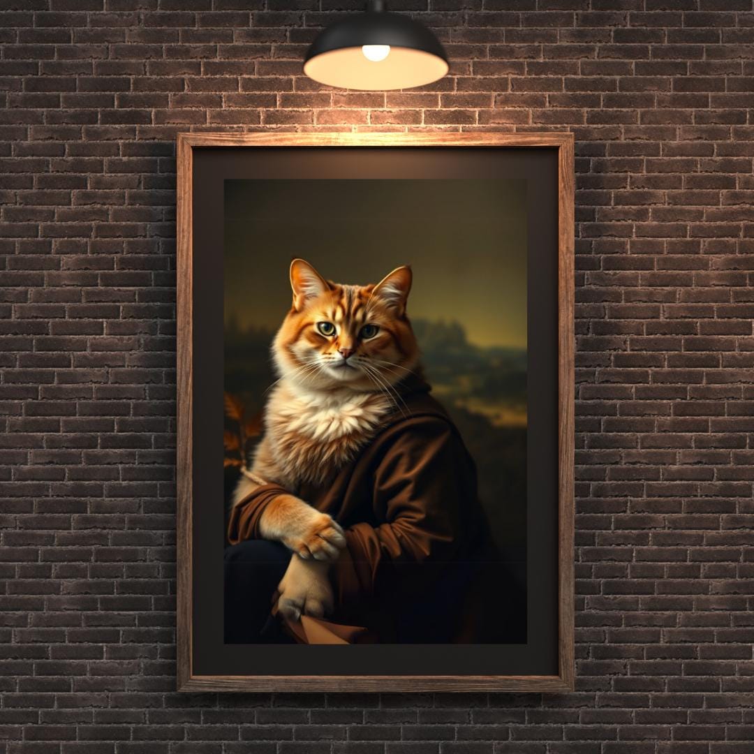 Mona Lisa Cat Poster Animal Poster Gift Art Mona Lisa Cat Wall Decor ...