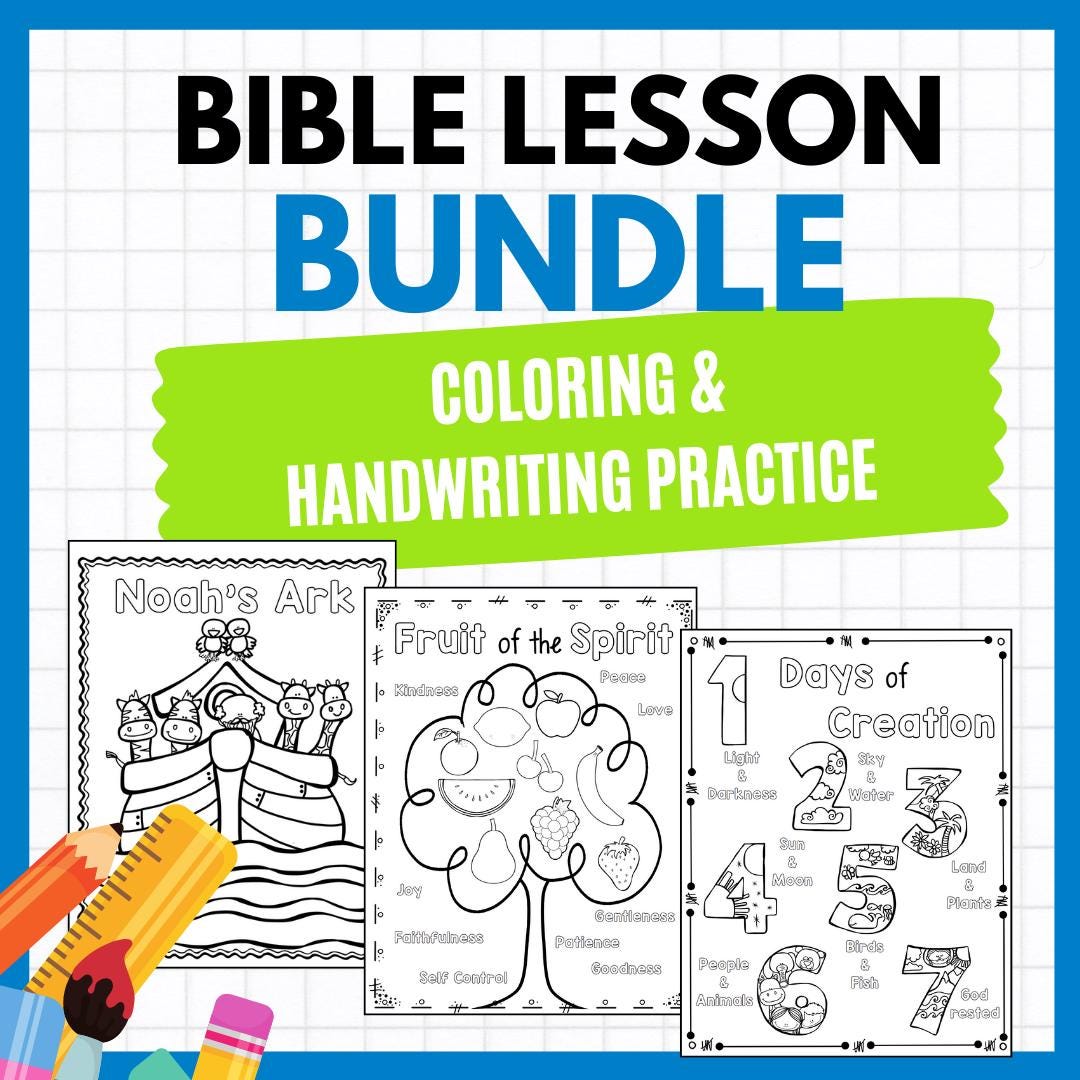 Bible Lessons | Coloring & Handwriting Practice | Bundle - Etsy
