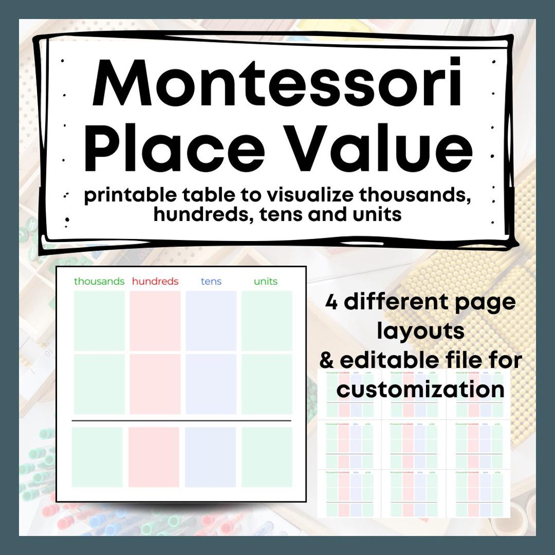 Montessori Math Place Value Printable | 8.5x11" | Editable File ...