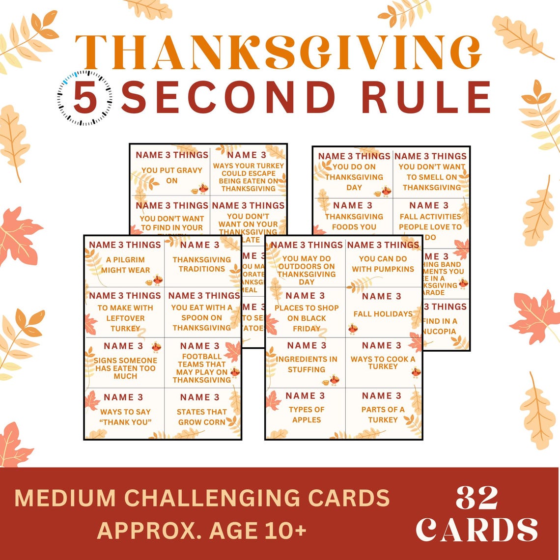 5 Second Rule | Thanksgiving Game | Kids & Adults - Etsy