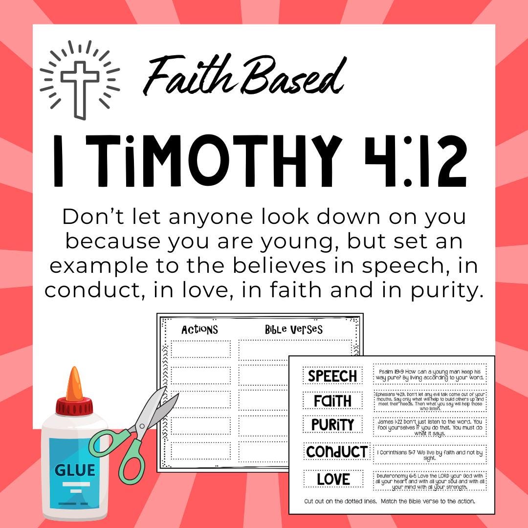 1 Timothy 4:12 Cut & Paste Activity | Bible Study | Printable - Etsy