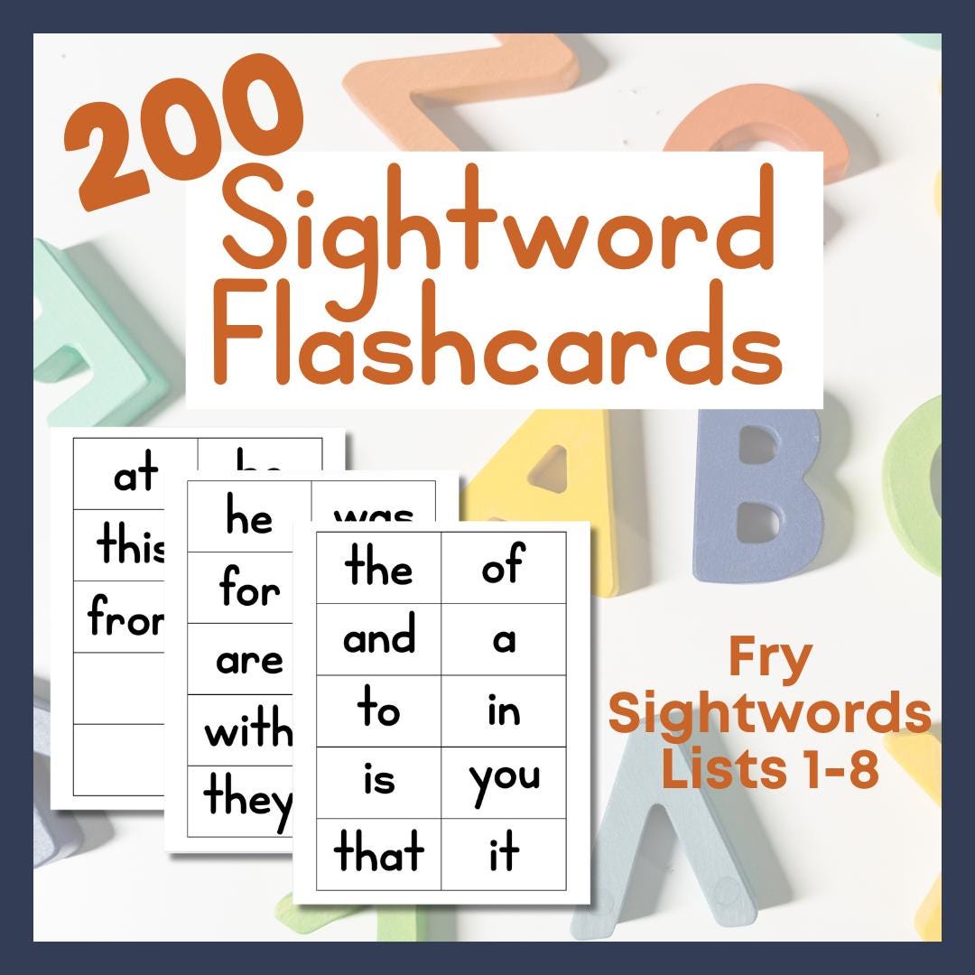 Sightwords Flashcards | 200 Words | Fry Lists 1-8 | B&W Print ...