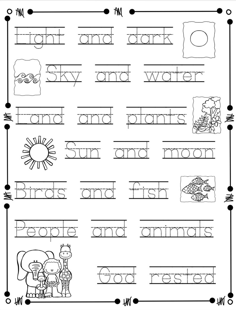 Days of Creation | Coloring Page | Handwriting | Preschool Bible Lesson ...