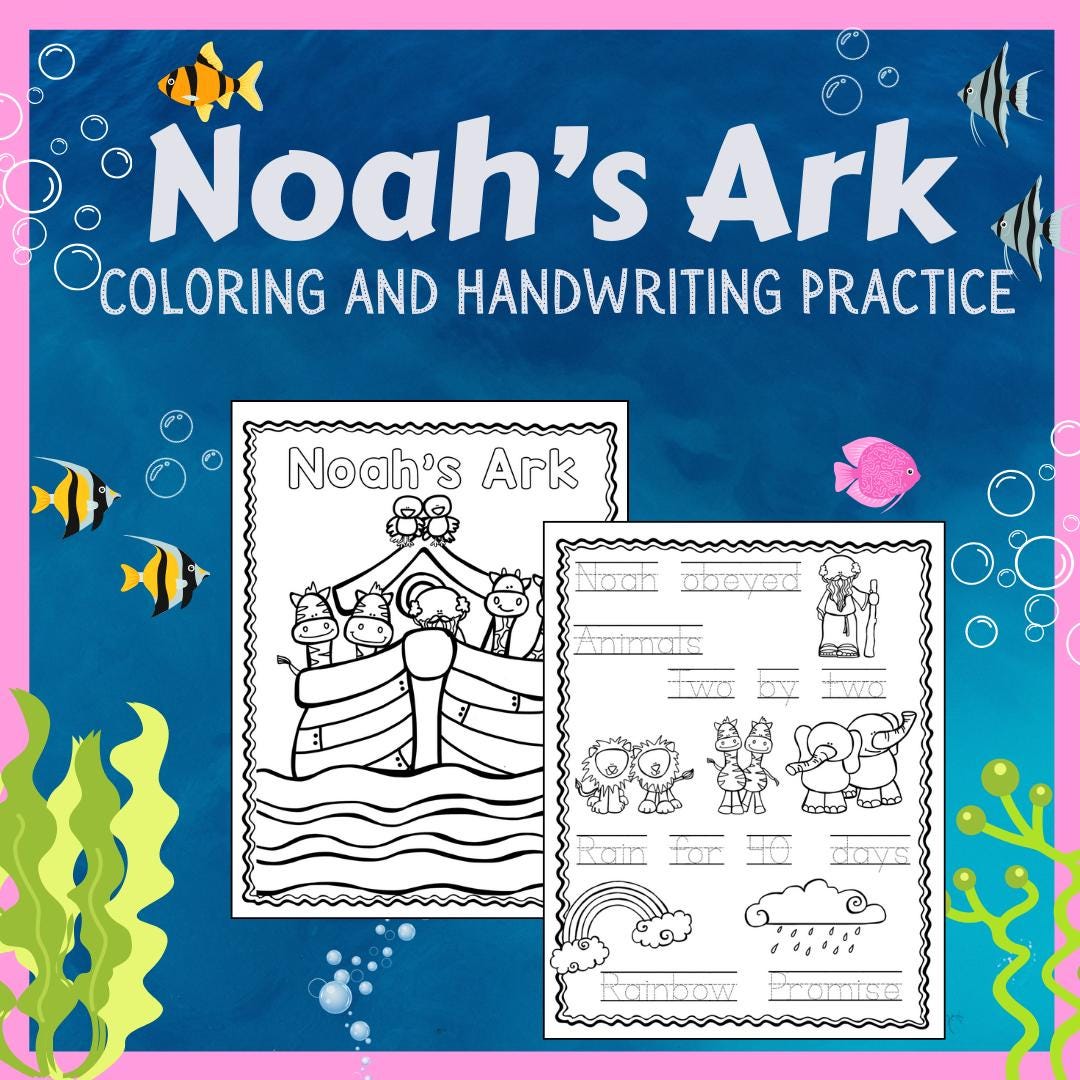 Noah's Ark | Coloring Page | Handwriting | Preschool Bible Lesson - Etsy