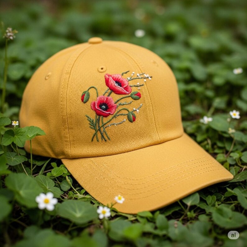 Cream Floral Baseball Cap – Hand Embroidered Cosmos Flower Hat ...