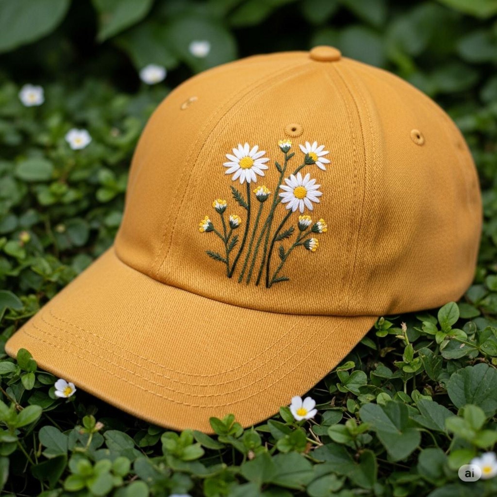 Cream Floral Baseball Cap – Hand Embroidered Cosmos Flower Hat ...
