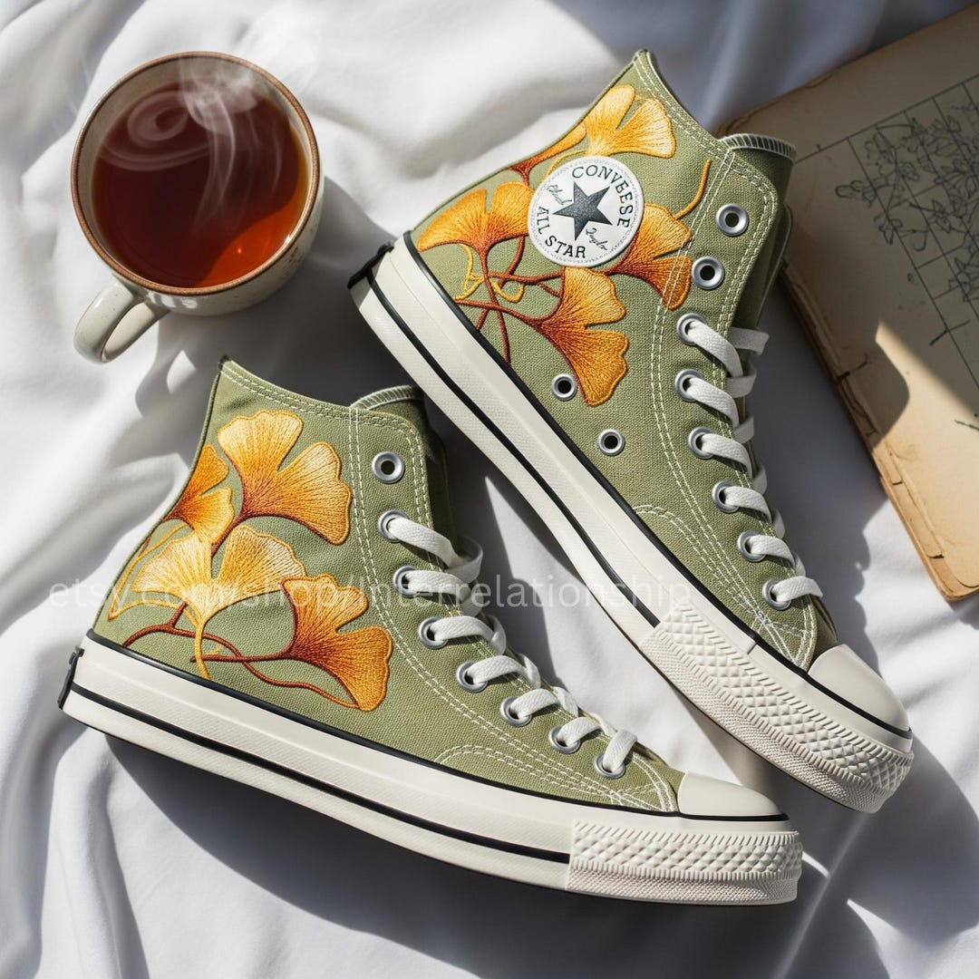 Custom Embroidered Converse Shoes – Leaves and Flower Design ...