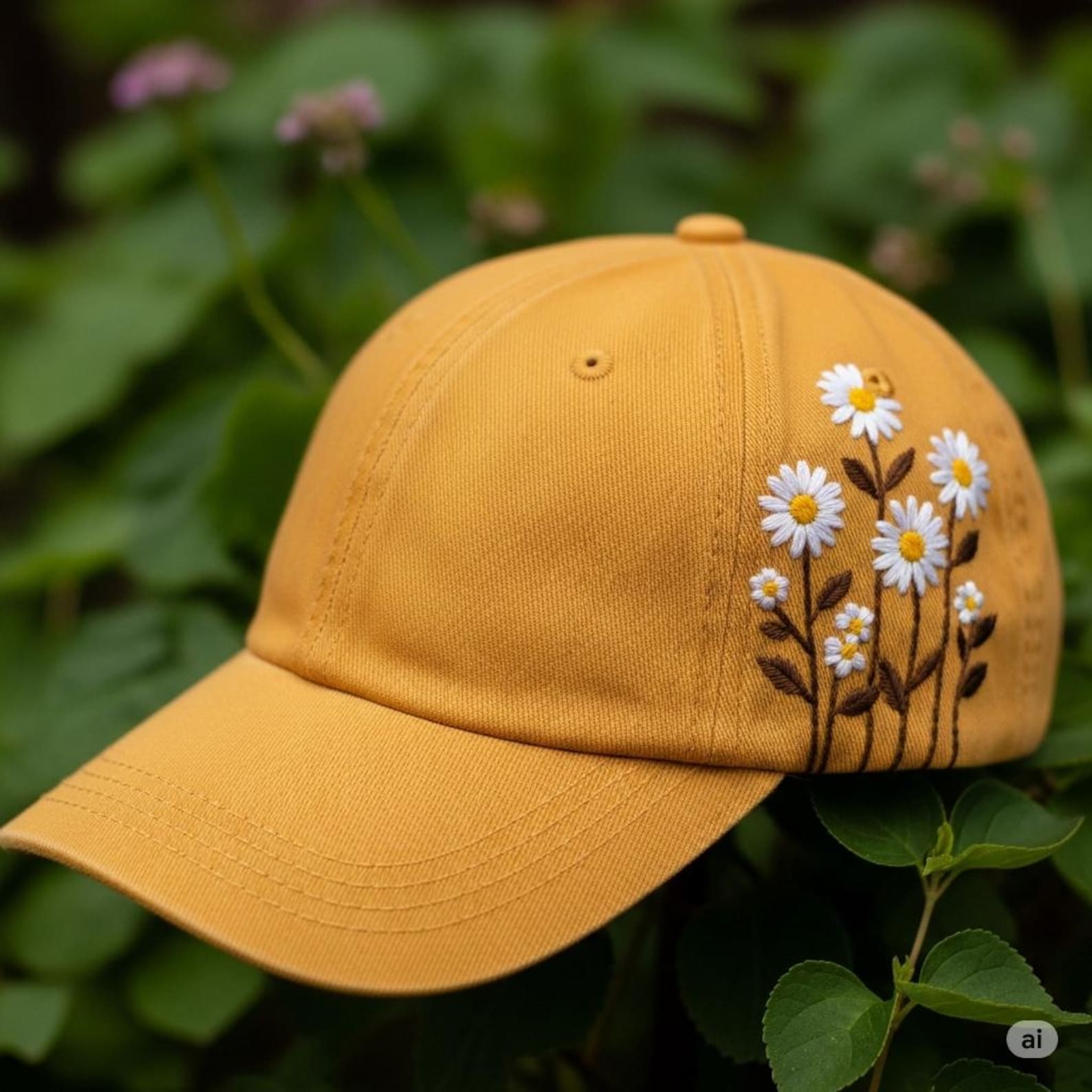 Cream Floral Baseball Cap – Hand Embroidered Cosmos Flower Hat ...