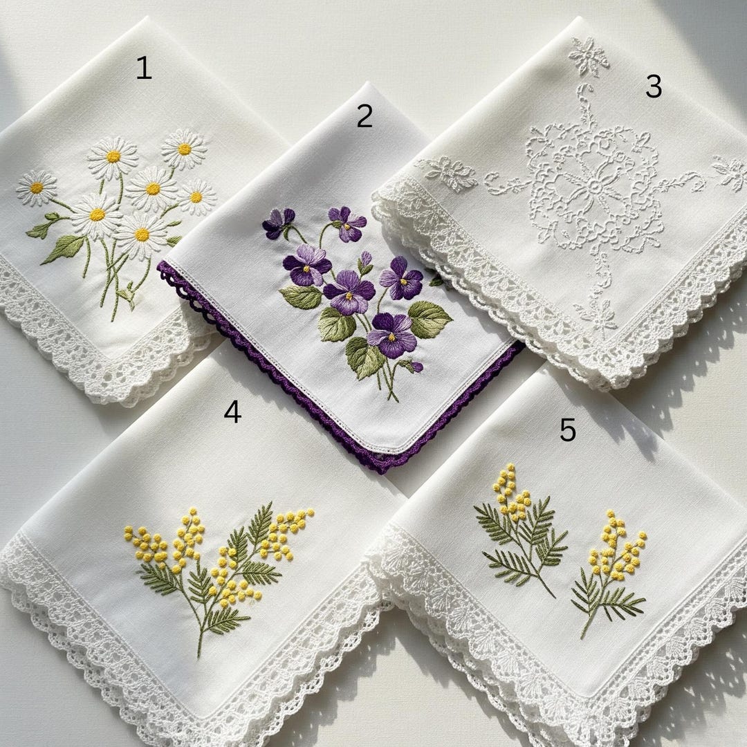 Personalized Hand Embroidered Lace Handkerchief – Floral Linen Hanky ...