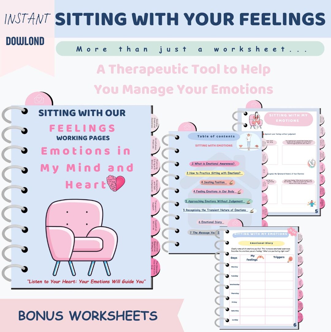 Sit With Your Emotions Therapy Worksheets for Emotional Regulation ...