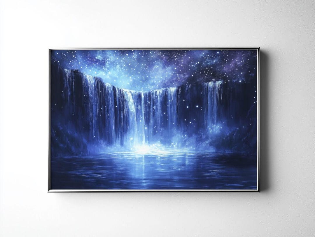 PRINTABLE Galaxy Waterfall Wall Art, Vintage Cosmic Painting, Celestial ...