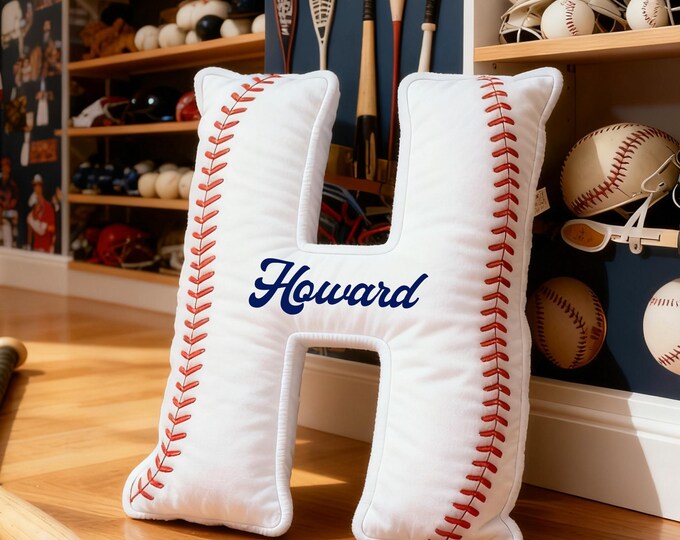 Personalized Baseball Themed Letter Shaped Pillow With Custom Name ...