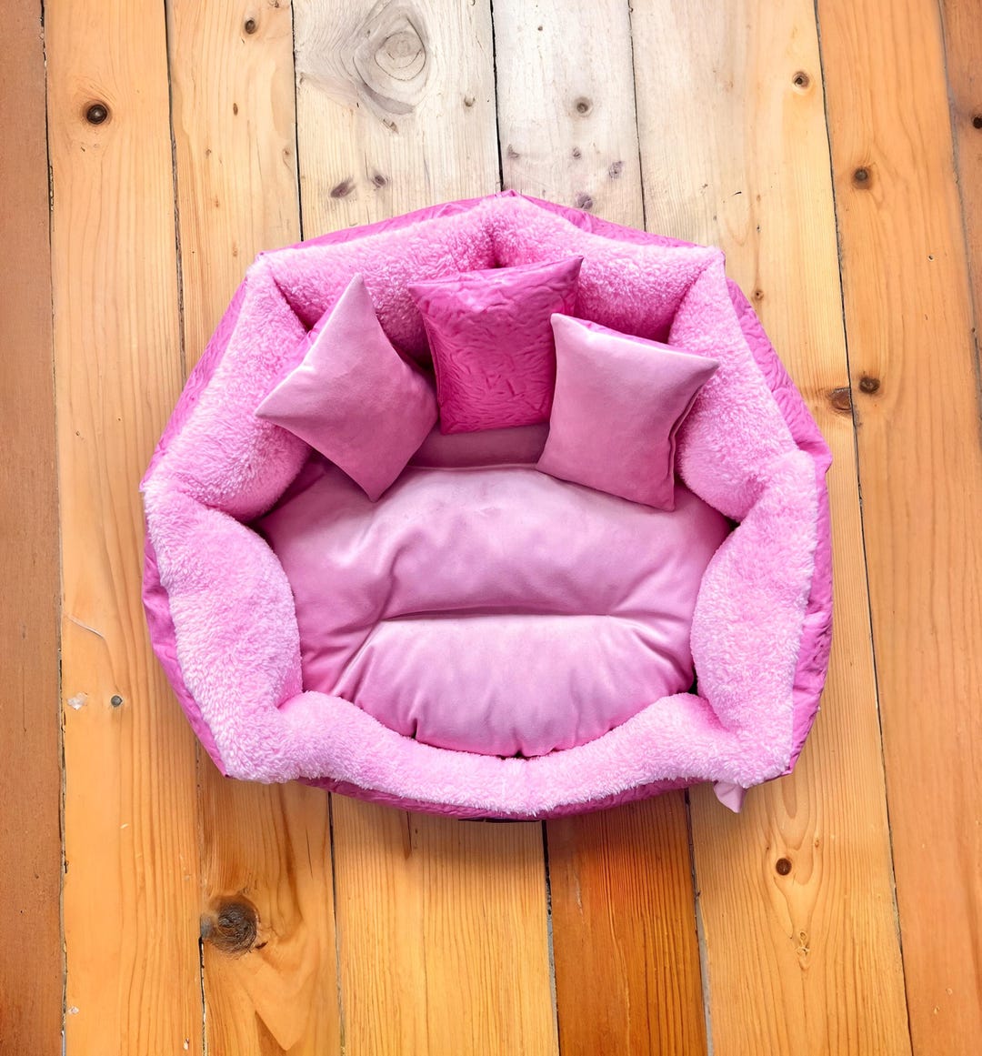 Luxurious Pink Plush Dog Sofa With Cushions Elegant Comfort for Small ...