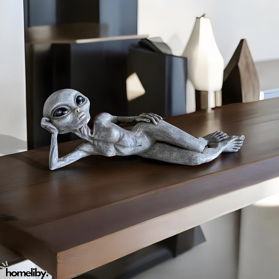Alien Lying Down Sculpture, Funny Alien Chilling Statue, Home/office ...