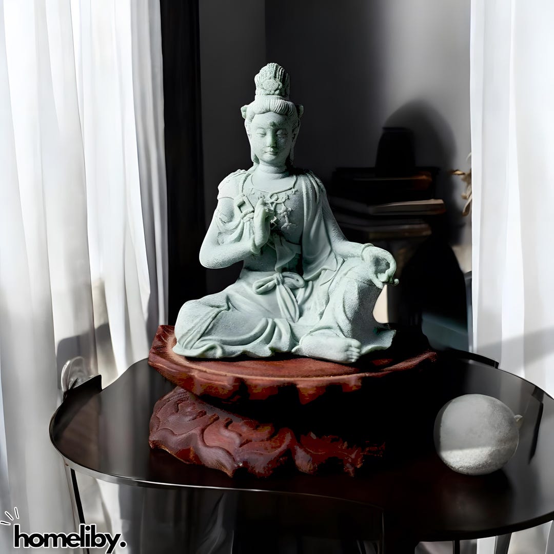 Buddha Statue of Guan Yin, Stone Buddha Sculpture, Gun Yin Figurine ...