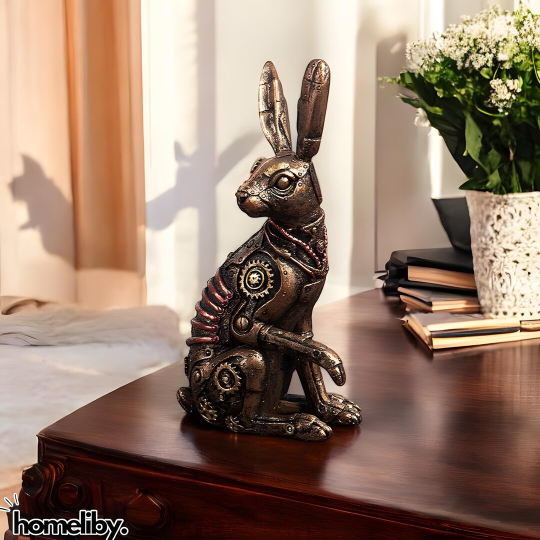 Steampunk Rabbit Statue, Metal Rabbit Figurine, Modern Rabbit Sculpture ...