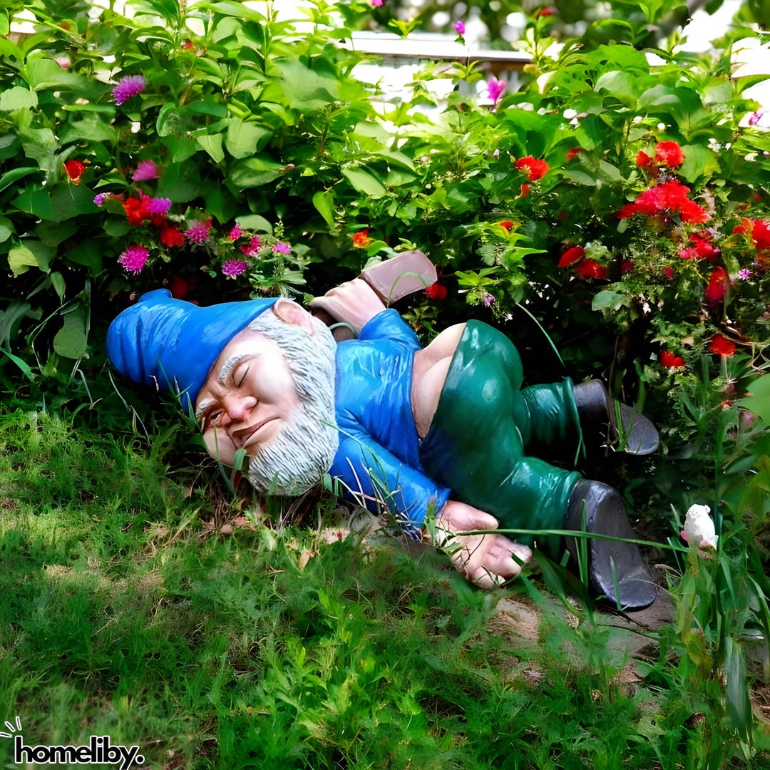 Drunk Garden Gnome Figurine, Drinking Gnome Funny Garden Decor, Drunken ...