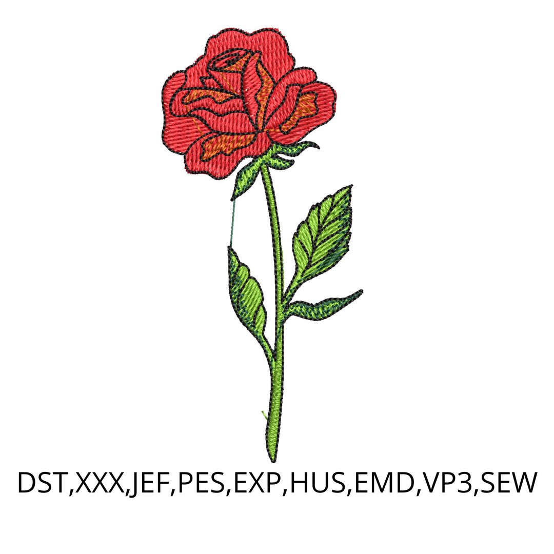 Red Rose Embroidery Design, Valentine's Day Red Rose Machine Embroidery ...