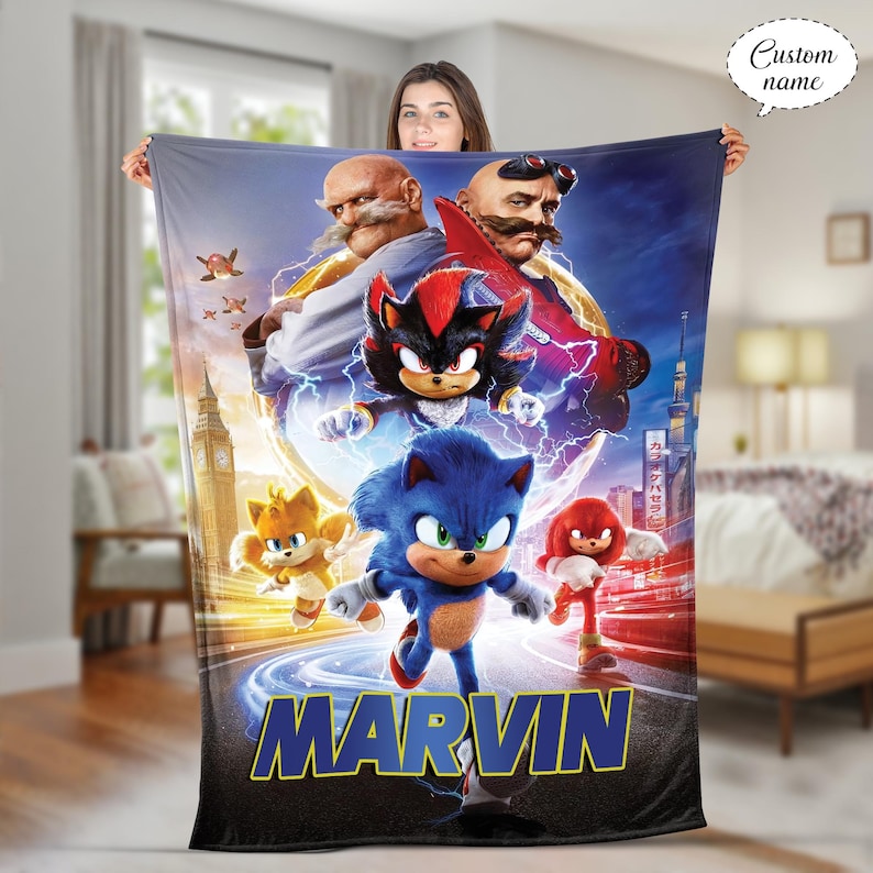 Custom Sonic the Hedgehog Blanket: Personalized Cartoon Flannel - Etsy