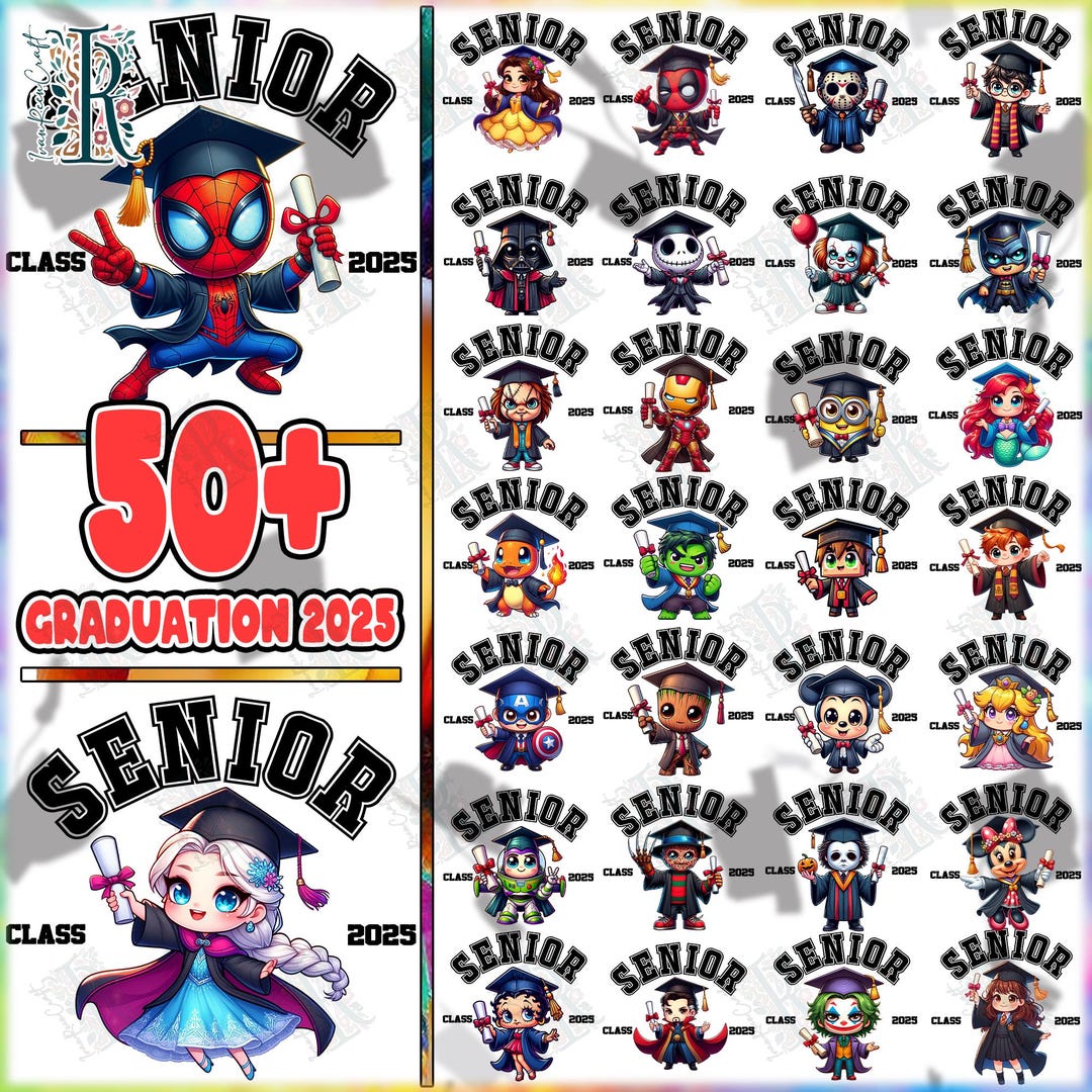52 Designs Graduation PNG Bundle, Cartoon Character, Superhero ...