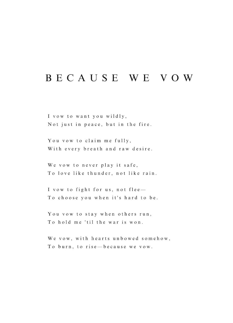 Because We Vow Printable Poem | 8 X10 Print Wall Art Wedding Poetry ...