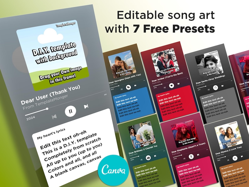 Spotify Style Lyrics Template | Editable Digital Poster | Custom Song ...