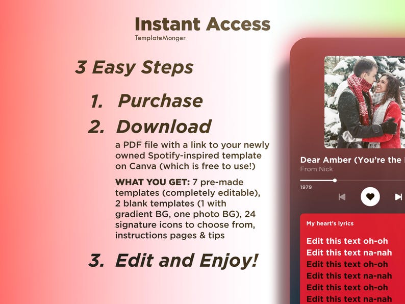Spotify Style Lyrics Template | Editable Digital Poster | Custom Song ...