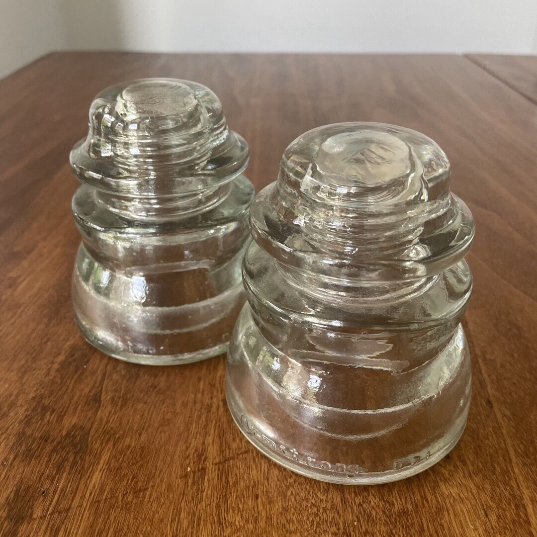 2 Vintage Armstrong 62 61 CLEAR Glass Insulators DIY Project Decor - Etsy
