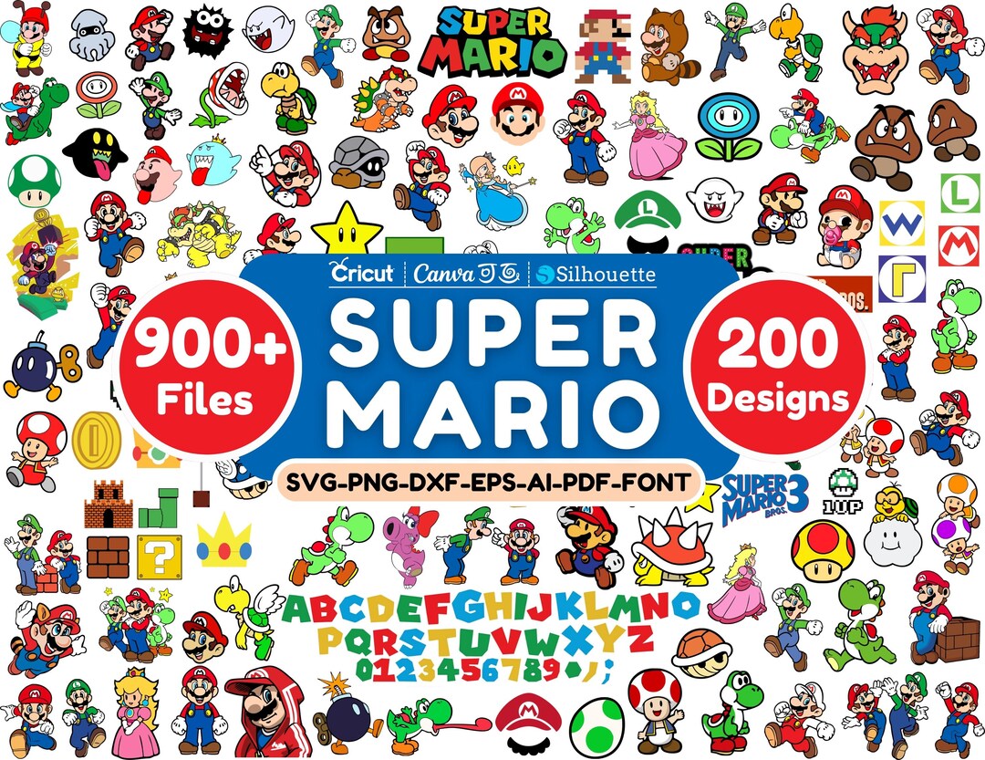 Super Mario Bundle Svg, Mario Family Svg, Mario Alphabet, Mario Svg Cut ...