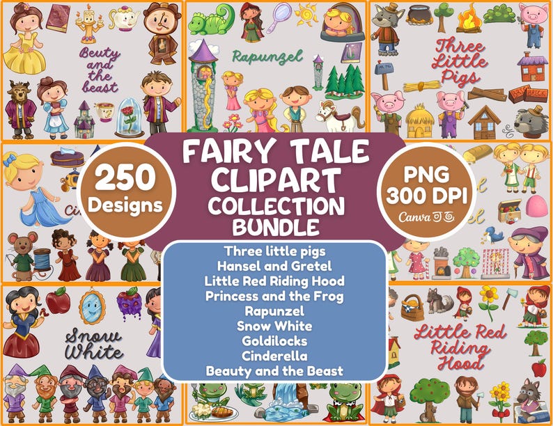 Fairy Tale Clipart, Three Little Pigs, Little Red Riding Hood, Rapunzel ...