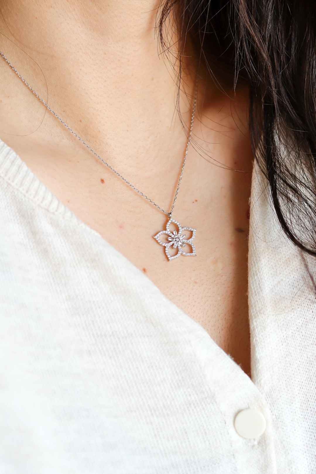 Magnolia Flower Necklace, Sterling Silver Pendant, Handmade Floral ...
